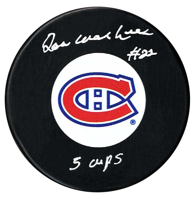 Don Marshall Autographed Montreal Canadiens 5 Cups Inscribed Puck ...