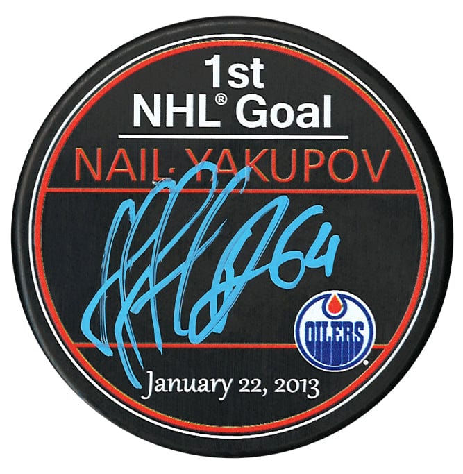 Nail Yakupov Autographed Edmonton Oilers 1st NHL Goal Puck | CoJo Sport ...